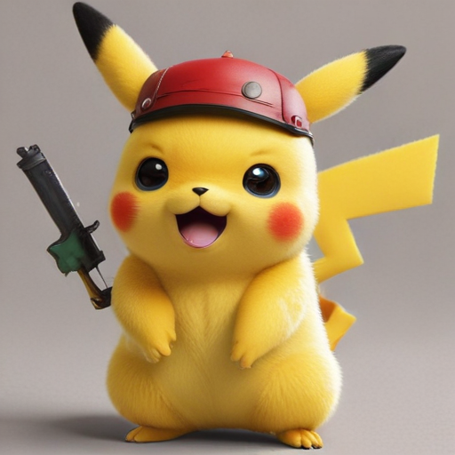 Suprised pikachu with a headband and holding a gun