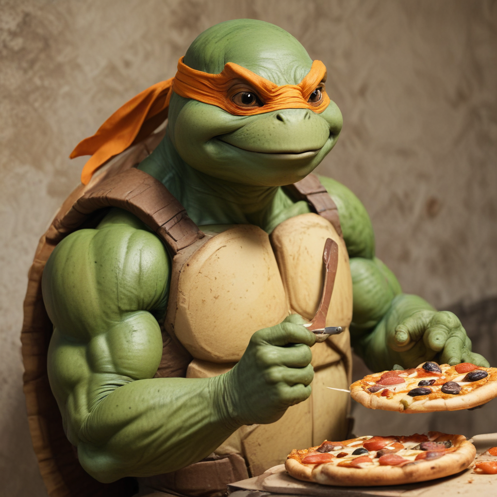 michelangelo of ninja turtles eating pizza