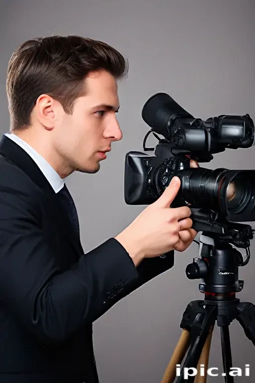 Focused Photographer Adjusting Camera Settings for a Perfect Shot