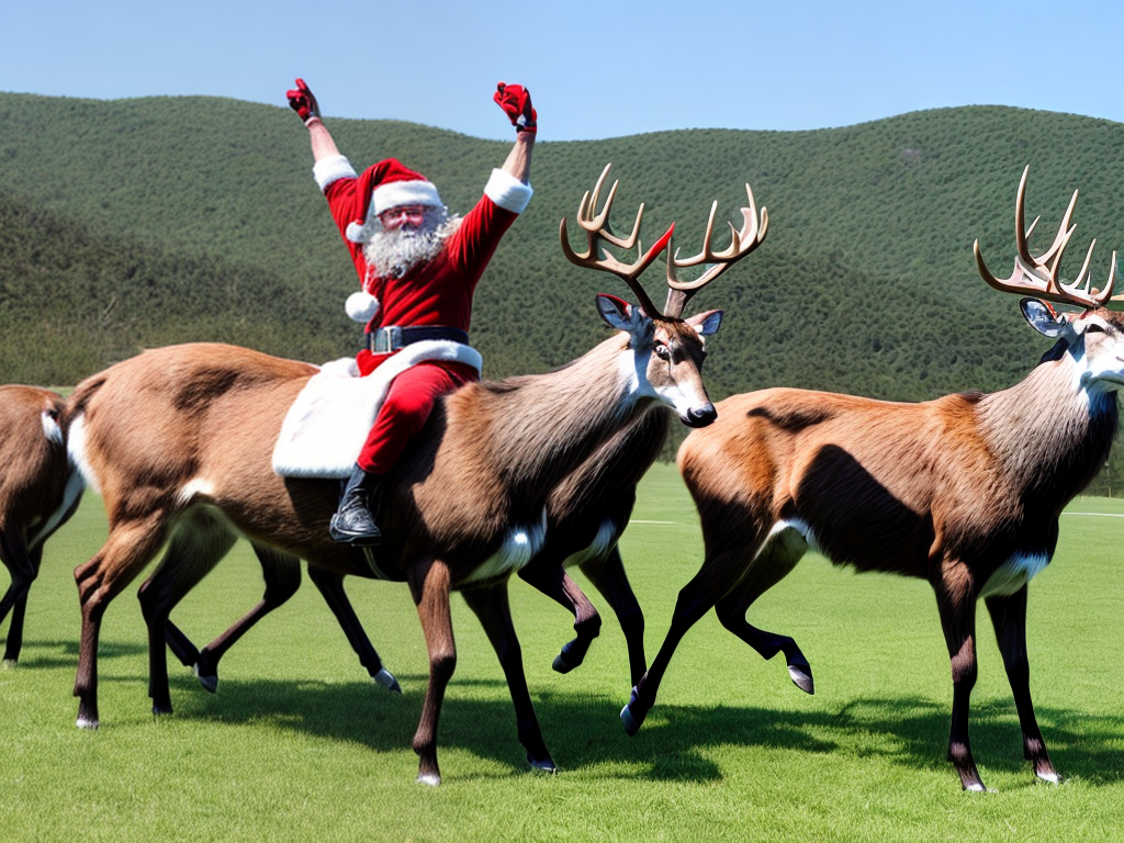 muscular and strong Santa Claus deer carrying the sleigh