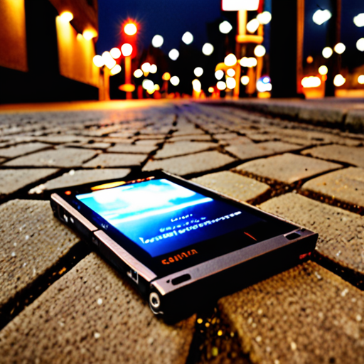 sony walkman on floor in city at night