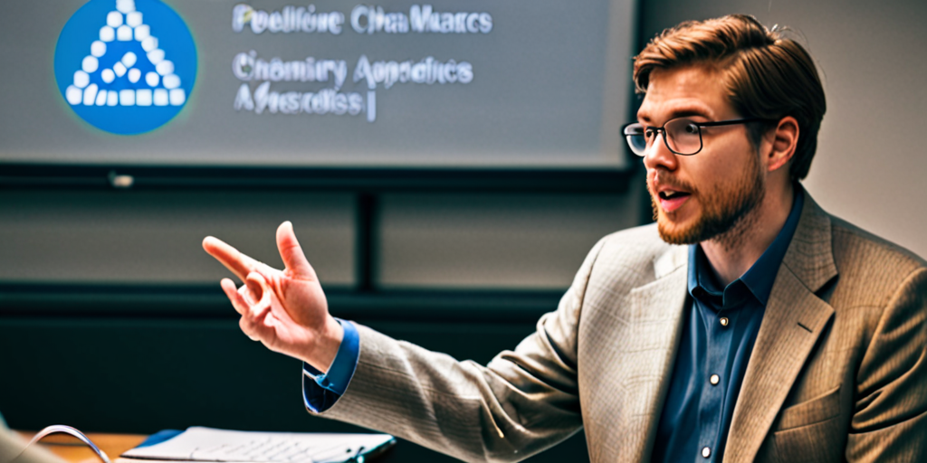 A male university professor giving a lecture on data science