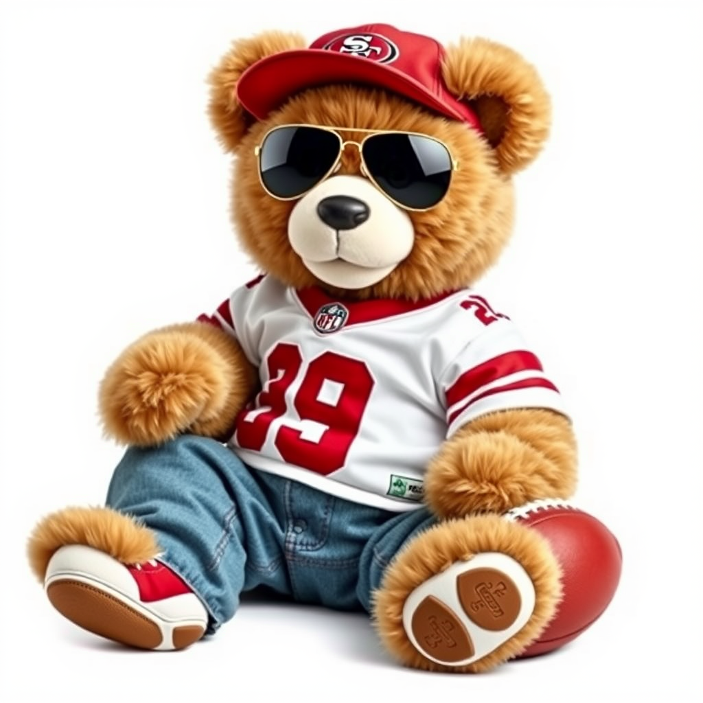 Stylish Plush Bear Dressed in NFL Jersey with Sunglasses and Football