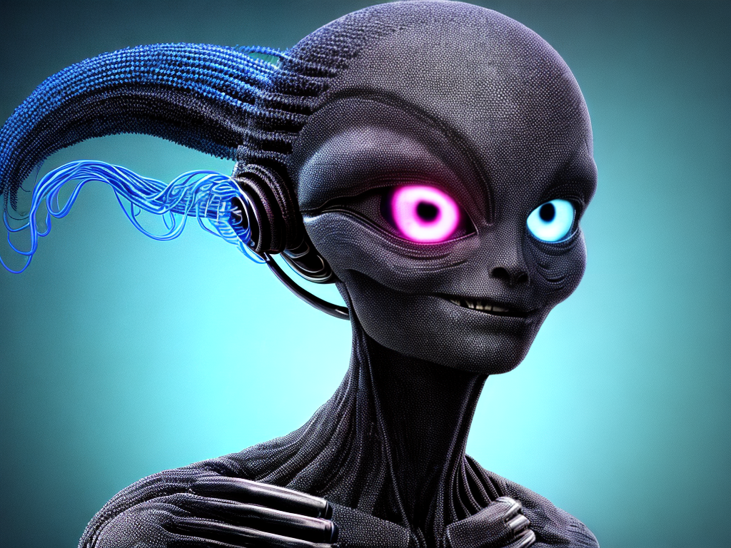 DIGITAL ALIEN SCANNING A QR CODE WITH HIS EYES