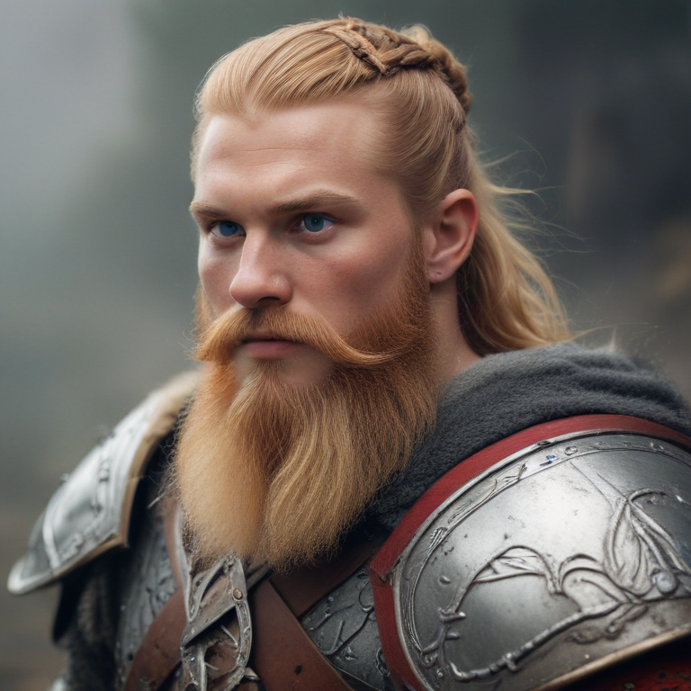 A Viking, Flowing Blonde hair like fire, wild red beard, brilliant ...