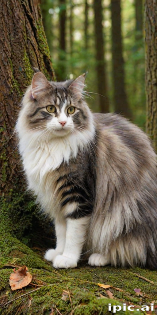 A Majestic Cat Posing Gracefully Amidst Lush Green Forest Background.