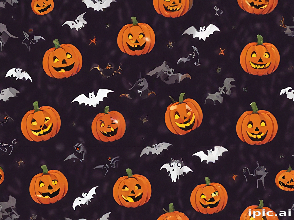 Whimsical Halloween Design Featuring Pumpkins, Bats, Ghosts, and Spooky ...