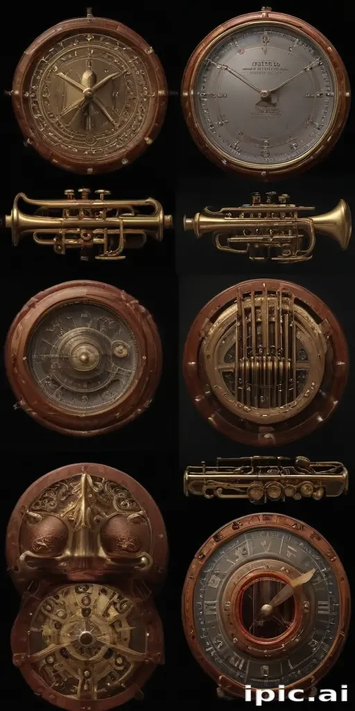 Intricate Steampunk Clock and Musical Instruments in Elegant Design ...