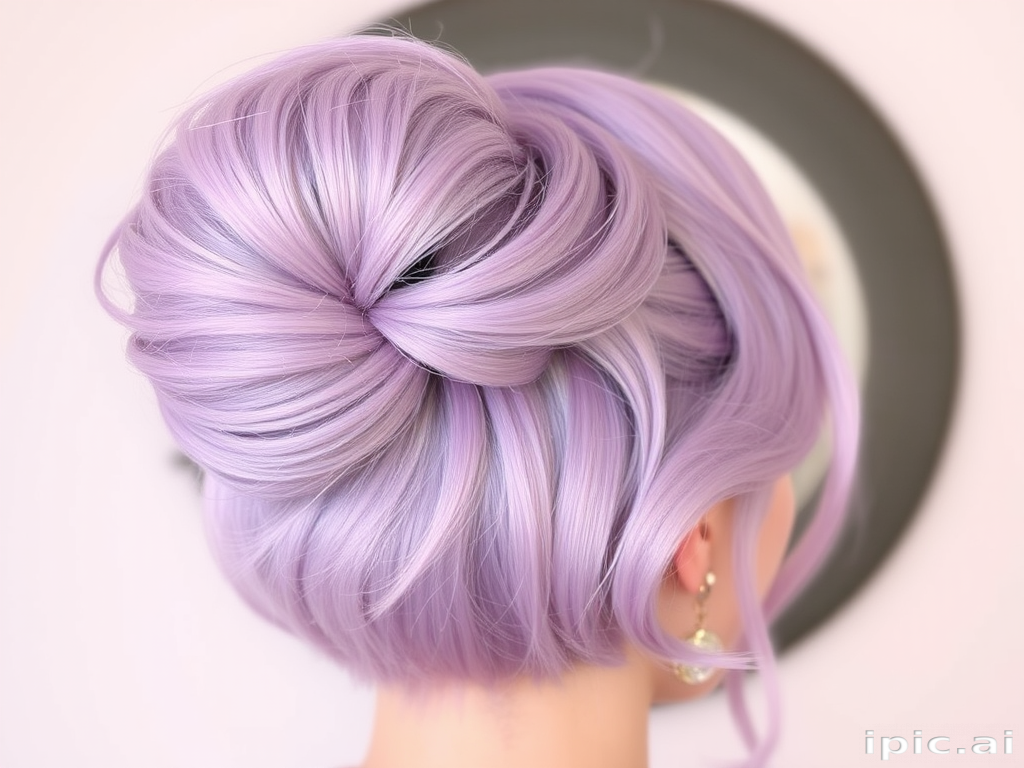 Elegant Updo: A Stunning Lavender Hairstyle with Twisted Bun Design