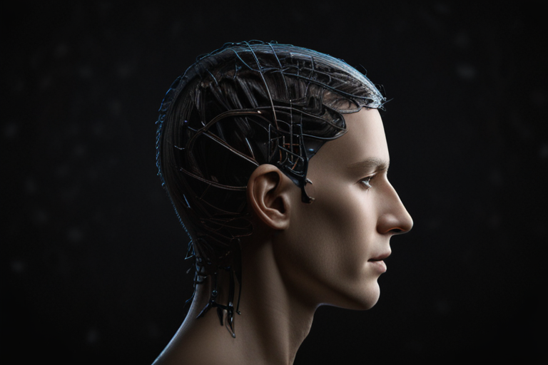 left profile of a futuristic human head made from optical fibre with ...