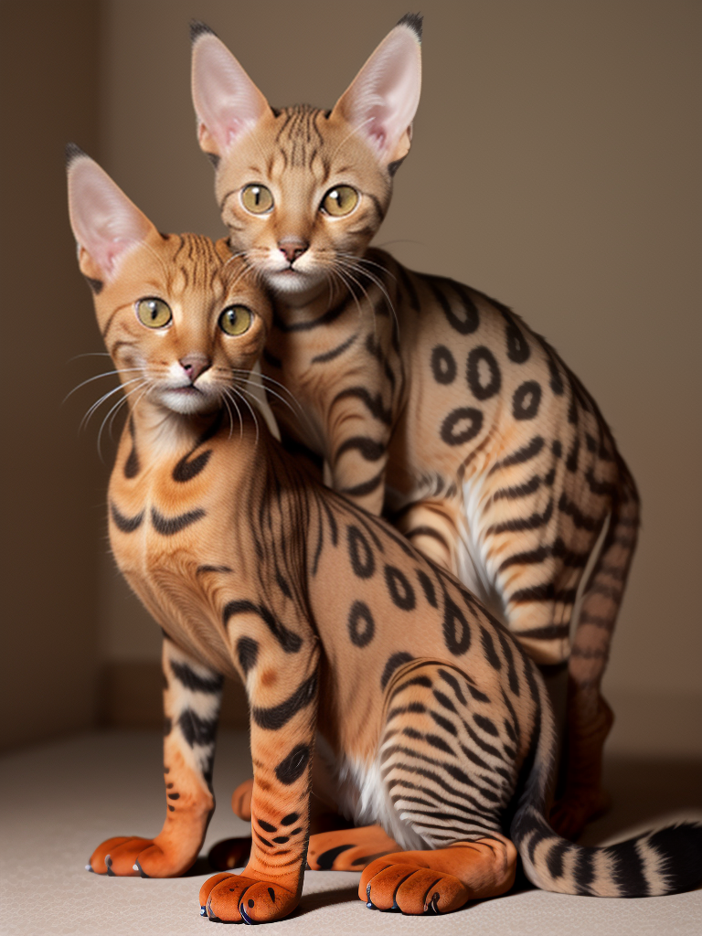 Two Adorable Cats with Unique Patterns and Striking Features Pose Together