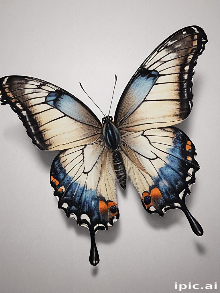 A Stunningly Realistic Butterfly with Vibrant Colors Dripping Downward ...