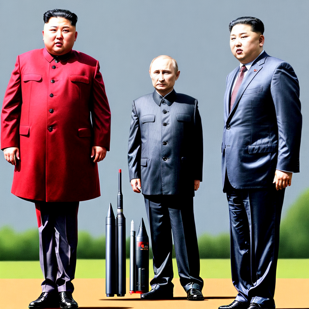Midget sized Vladimir Putin stood next to tall Kim Jung Un with a ...