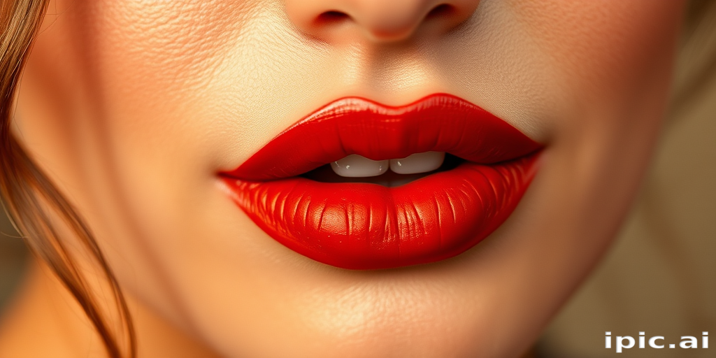Close-Up of Stunning Red Lips Highlighting a Glossy Makeup Look