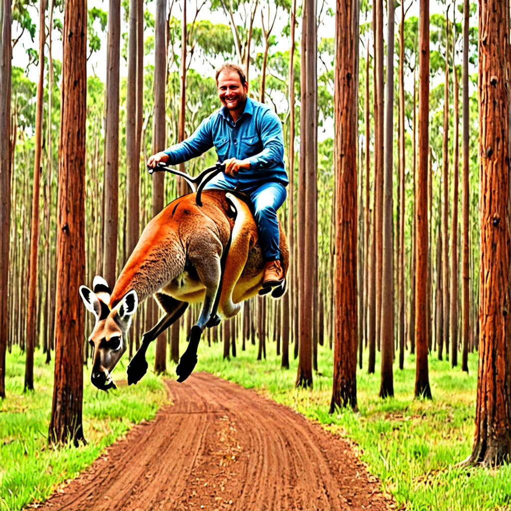 forest man riding on a kangaroo