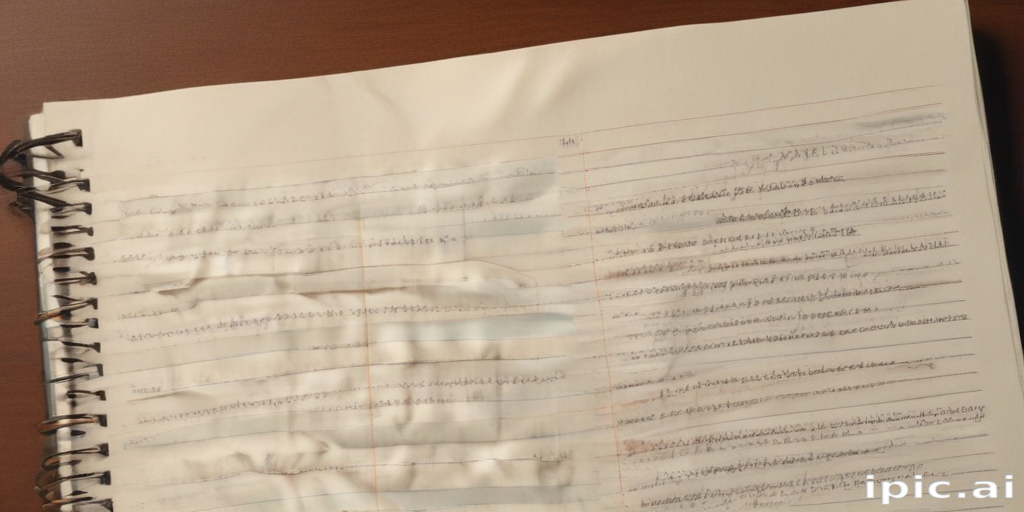 Close-Up of a Worn Notebook Page with Handwritten Notes and Scribbles