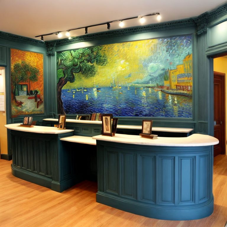 a bookshop reception inspired by van gogh modern style