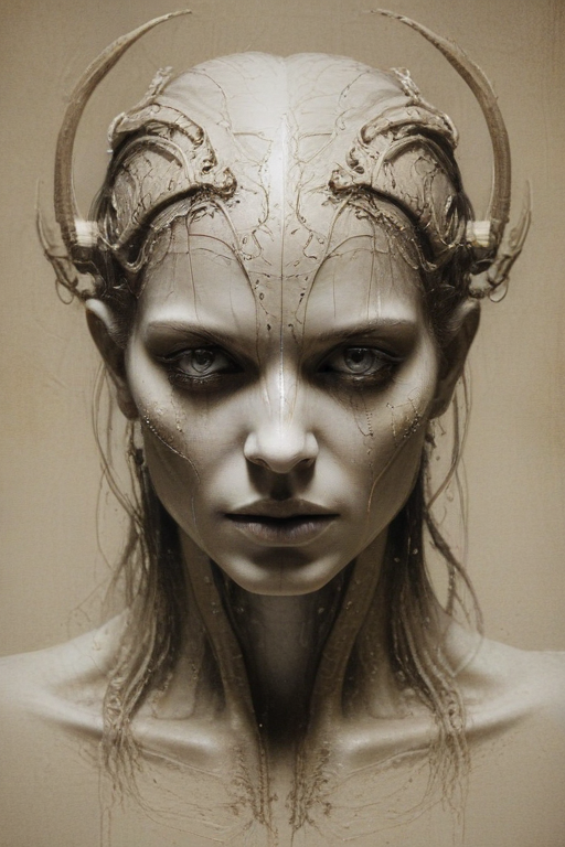 Acid wash effect, photograph effect, woman, sad, perfect anatomy ...