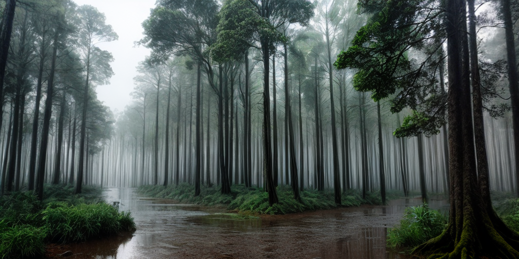 rain falling in the forest