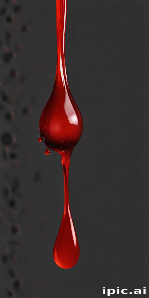 Vivid Red Liquid Droplet Suspended in Air Against a Dark Background