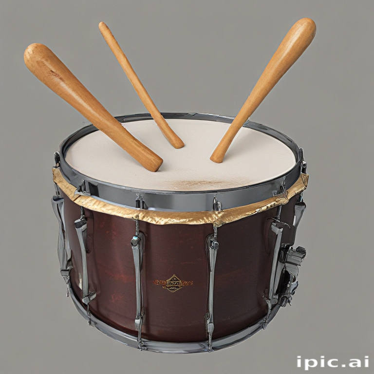 Dynamic Drum Set with Sticks in Mid-Air Creating Energetic Rhythm