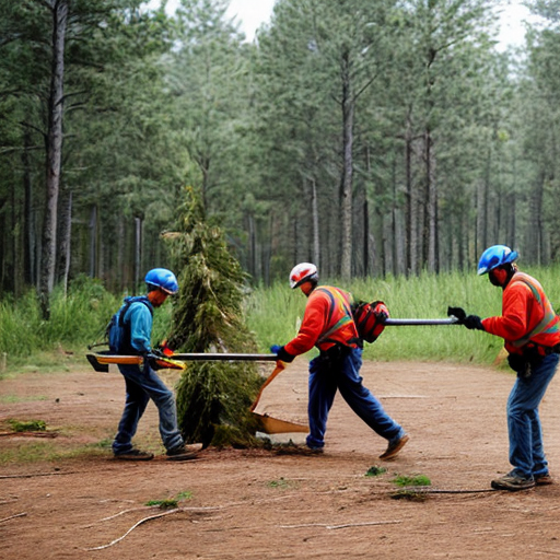 people cutting down trees with axes and saws and sawing them into ...