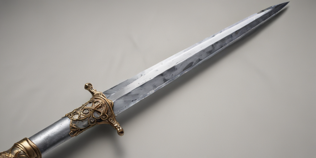 Exquisite Close-Up of an Ornate Sword with Intricate Golden Handle Design