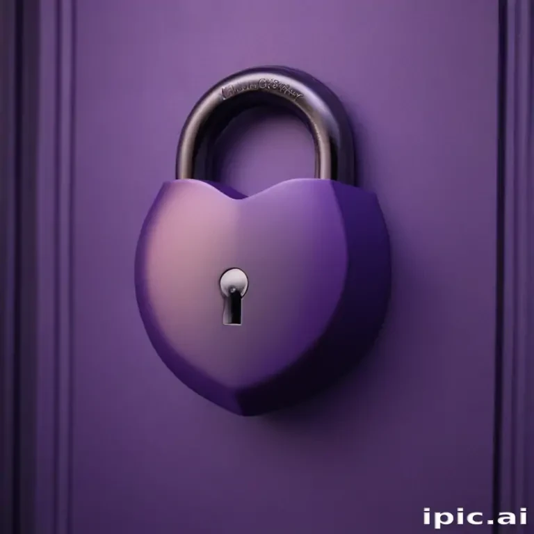 A Beautiful Heart-Shaped Lock on a Vibrant Purple Door Background