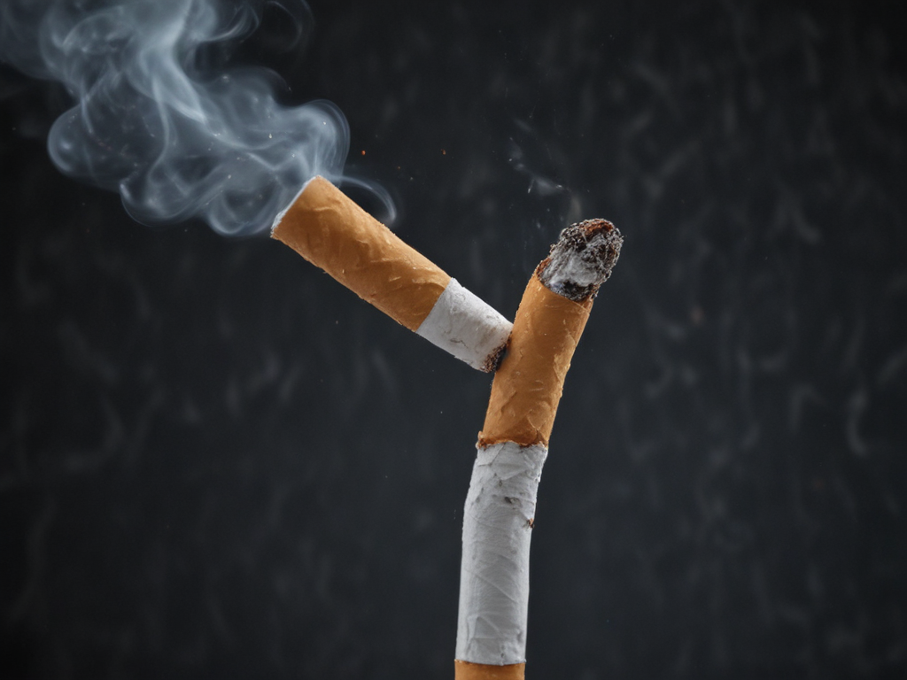 Two Cigarettes Forming a Unique Angle with Smoke Rising Above
