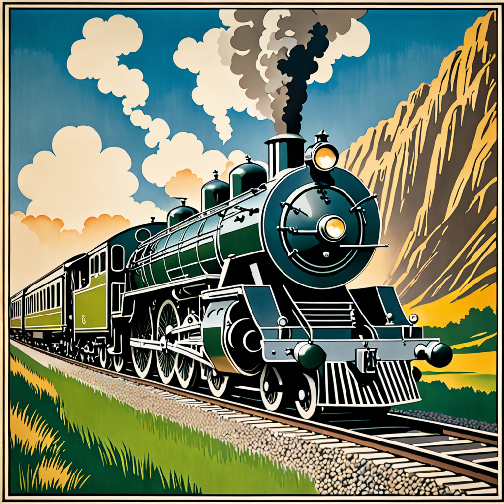 art deco streamline railway corporation poster train