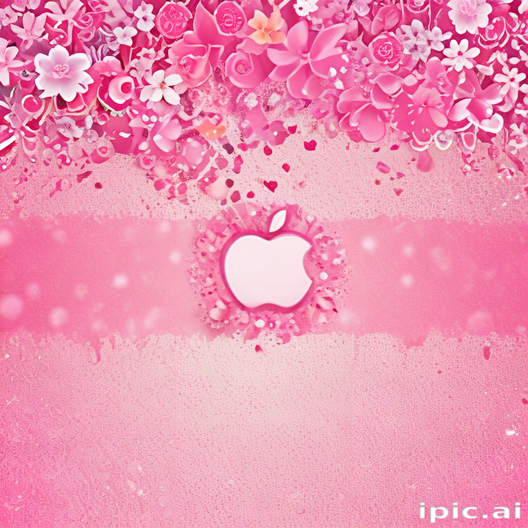 Delicate Pink Floral Design Featuring a Central Apple Logo with Hearts