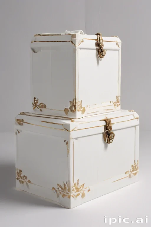 Elegant White Storage Boxes with Decorative Gold Accents and Locking ...