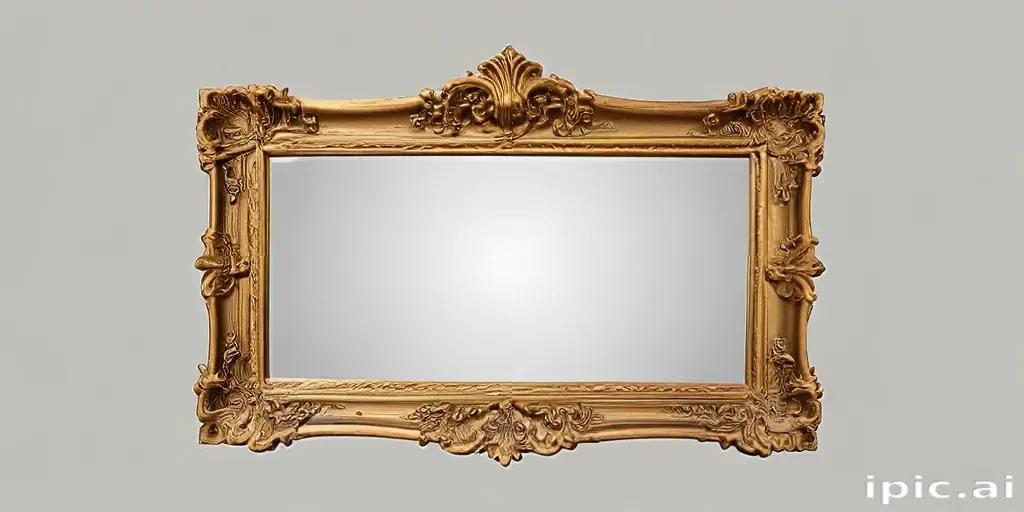 Elegant Ornate Gold Frame Surrounding a Reflective, Blank Mirror Surface