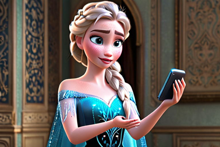 Elsa cry sigh with her phone 3D Disney