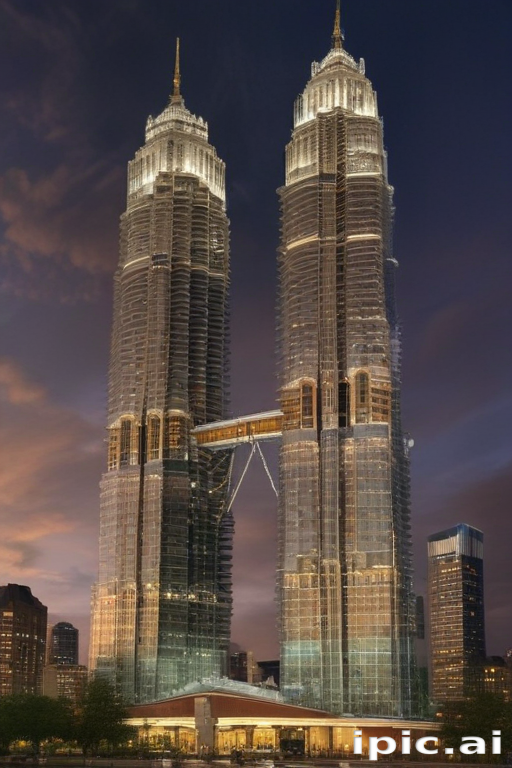 Stunning Evening View of the Iconic Twin Towers Illuminated at Dusk