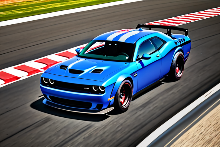 make a realistic picture of a dodge hellcat R/T on a race track