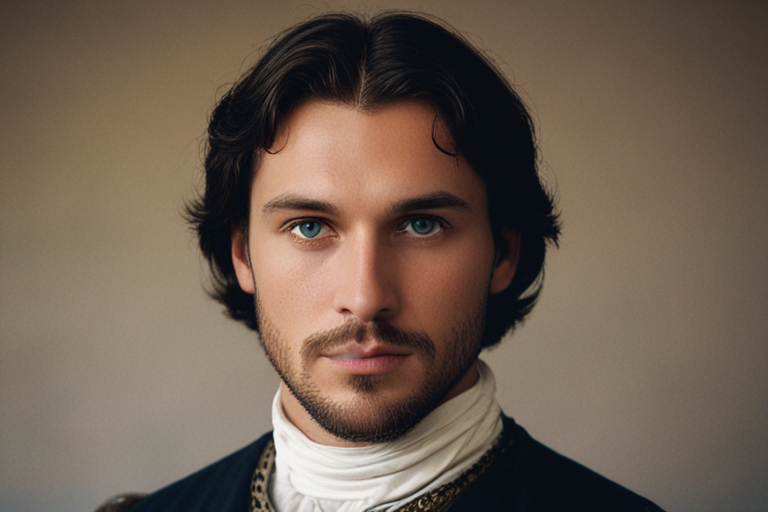 tudor era knight, handsome, masculine, kind, gentleman, dark hair, blue ...