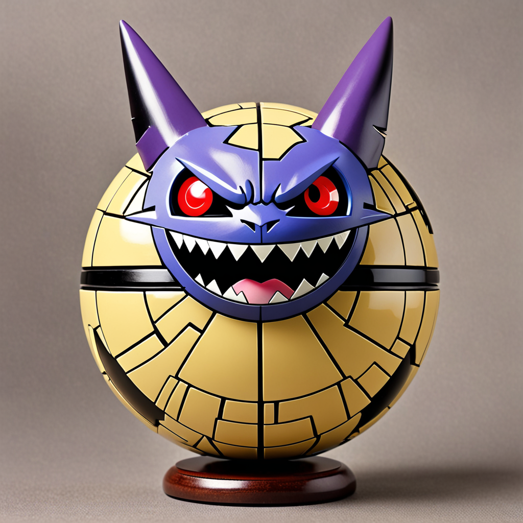 A terreate globe shaped like a pokeball, with the pokemons Mimikyu and ...