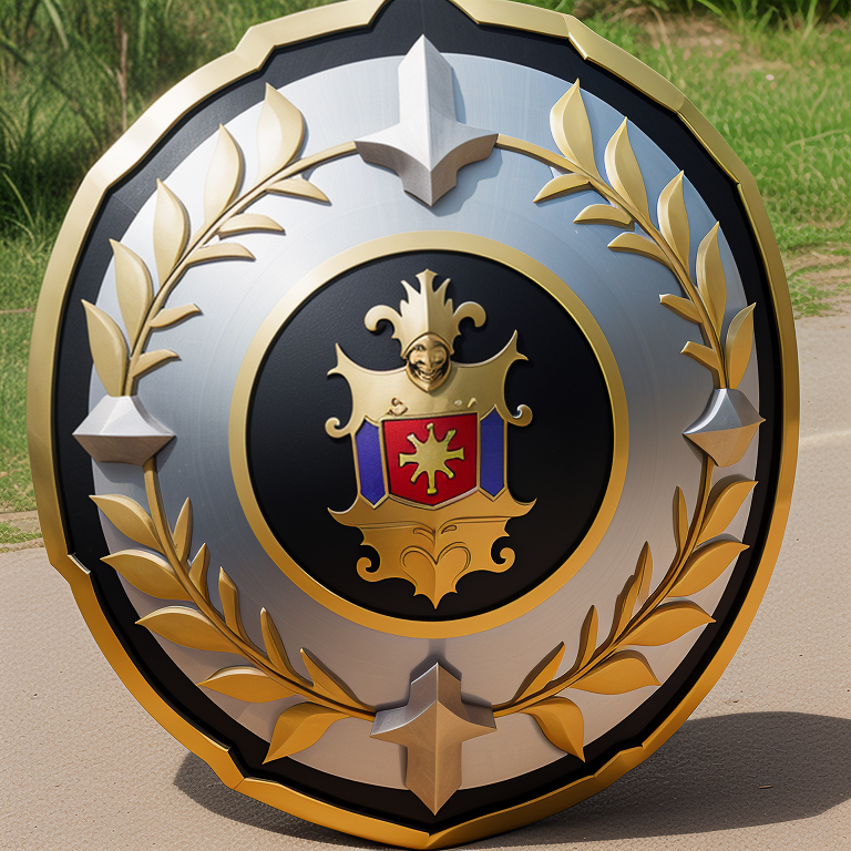A Decorative Shield Featuring a Crest Surrounded by Elegant Golden Laurels
