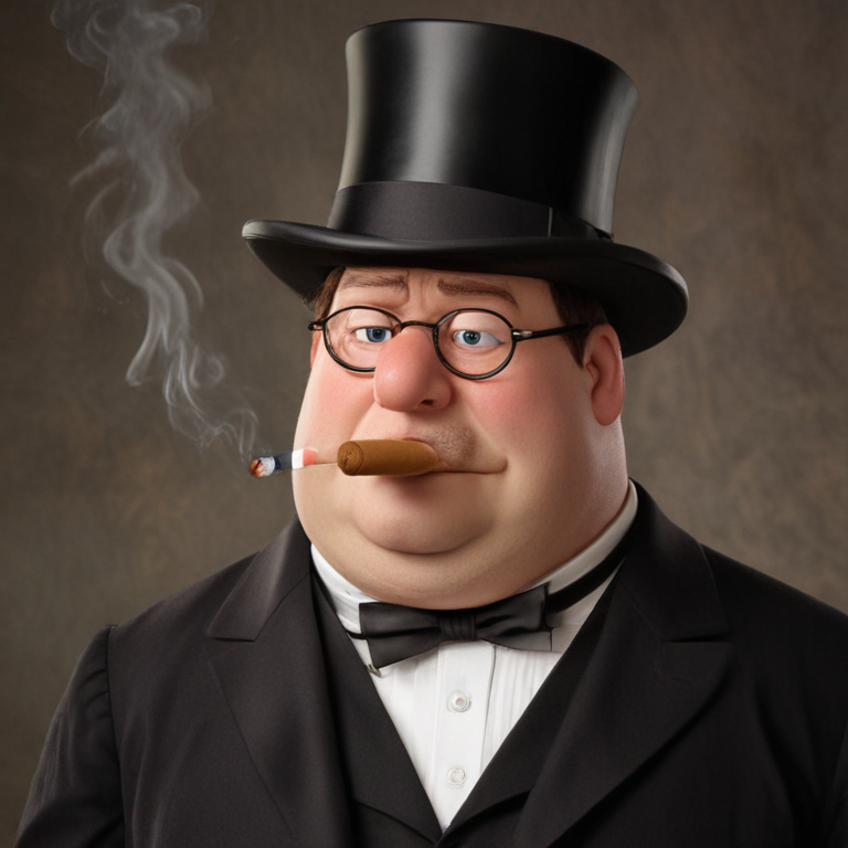 peter griffin wears a top hat and smokes a cigar