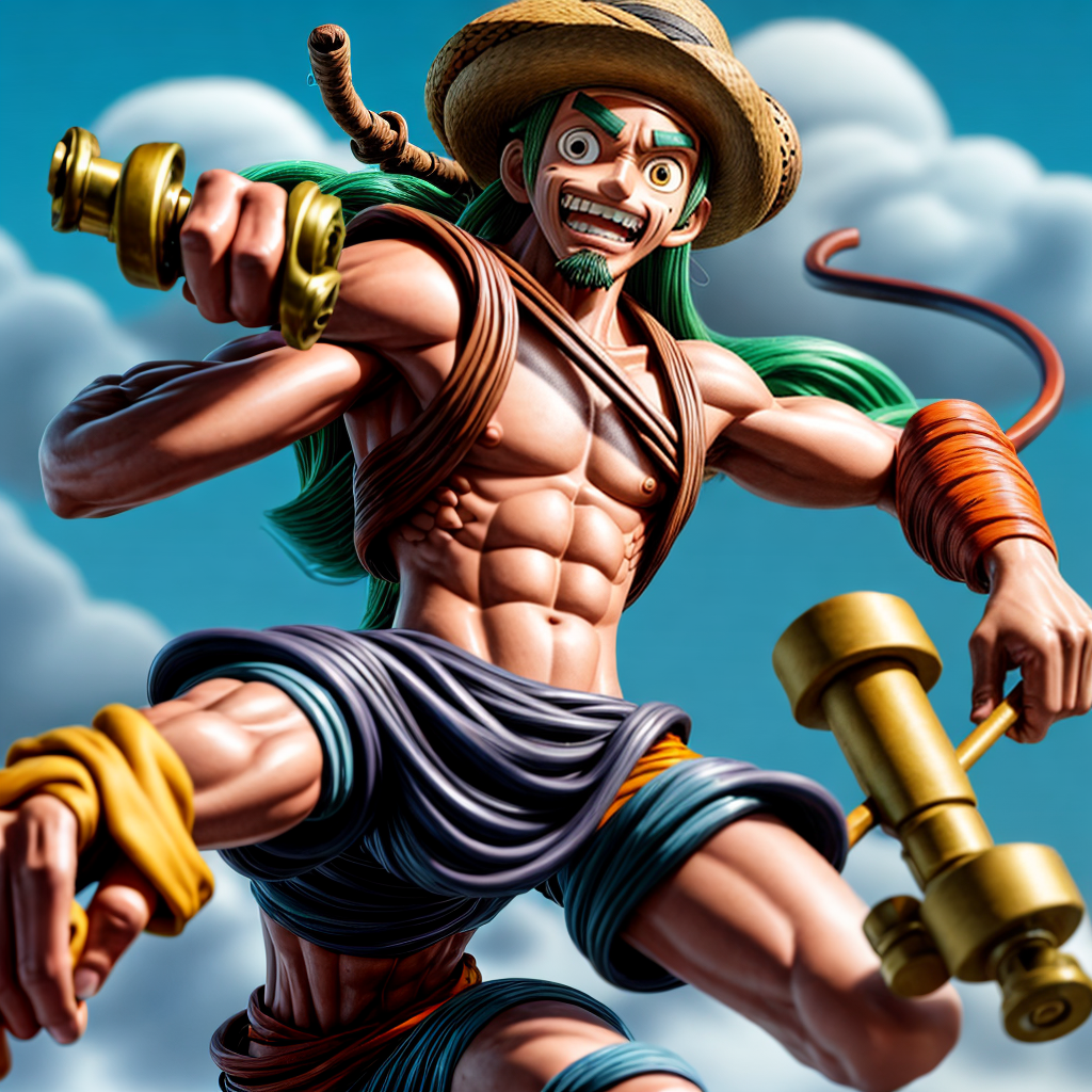 Generate a stunning image of Usopp, the Straw Hats' skilled sniper in ...