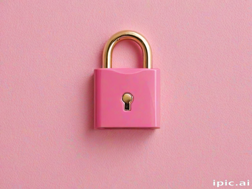 A Cute Pink Padlock Against a Soft Pink Background, Symbolizing Security.
