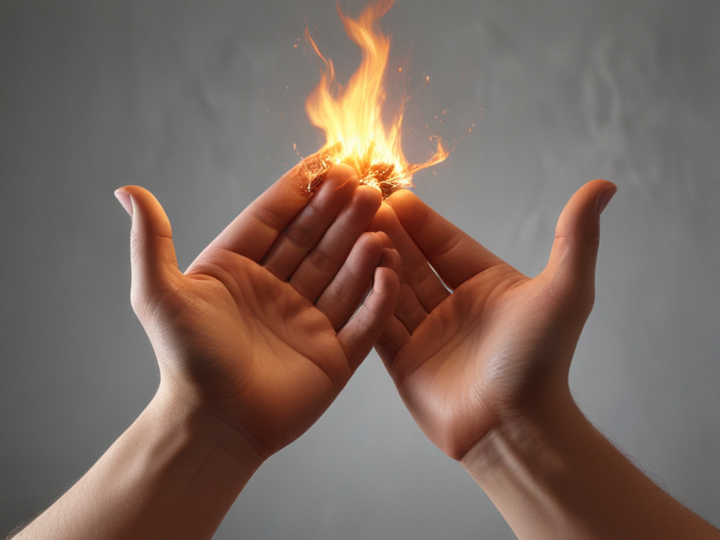 Capturing the Element of Fire: Hands Embracing Flames with Wonder