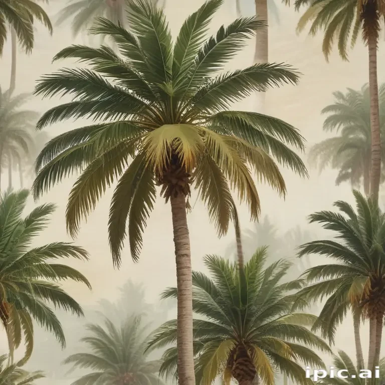 A Serene Landscape Featuring Lush Palm Trees Against a Soft Background.