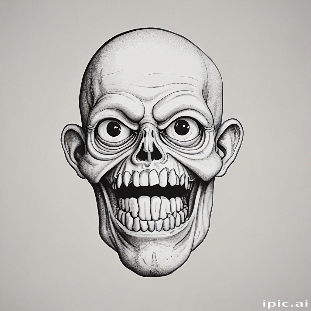 A Monstrous Skull Illustration with Exaggerated Features and Expressive ...