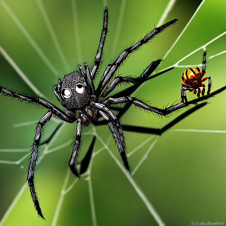 spider crawling up a lush tree, cartoon style
