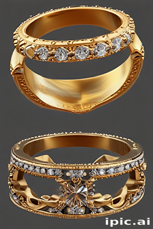Elegant Gold Rings Adorned with Sparkling Diamonds and Intricate Designs