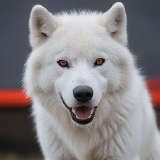 A white dire wolf with red eyes