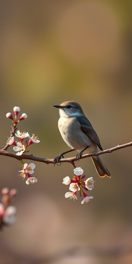 A Charming Bird Perched Gracefully Among Blossoming Flowers in Springtime.