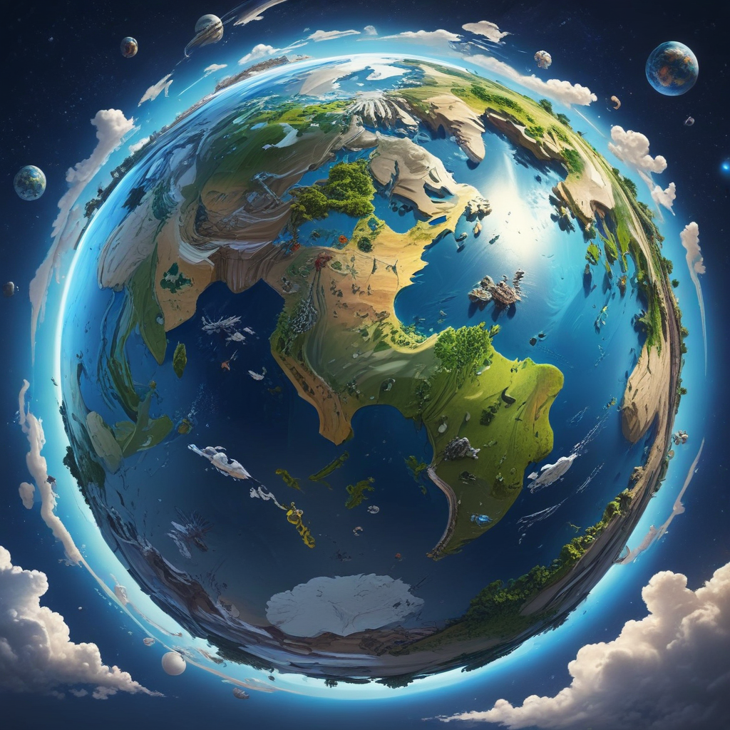 A Vibrant and Imaginary Earth Surrounded by Stars and Planets